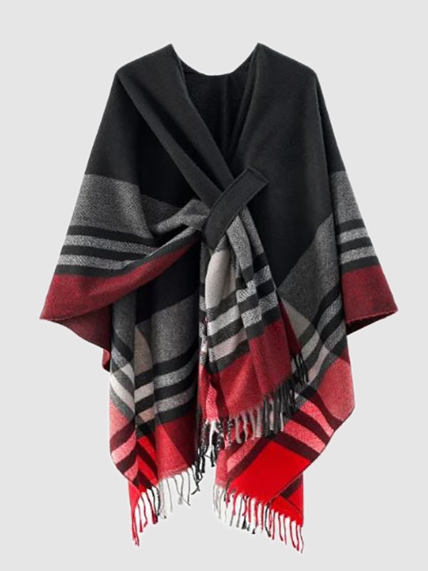 Women's Wool Blend Cape Shawl Wrap Black Gray Red Burgundy - Moda Furs